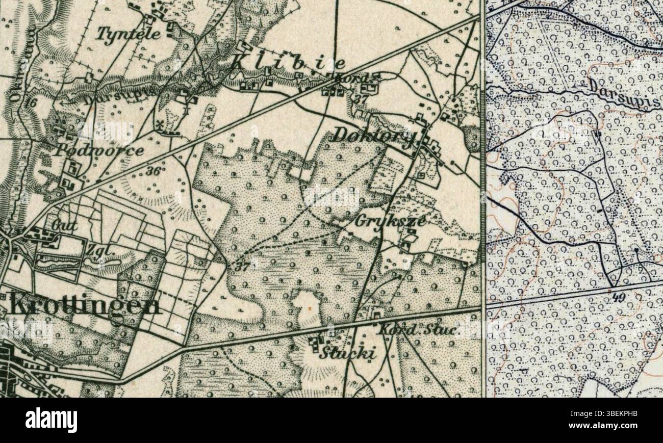 The 1915-1918 map shows the village of Gryki in Lithuania. The ...