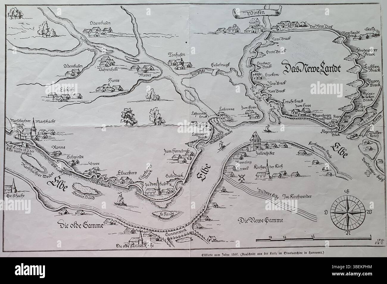 This map excerpt from the Elbkarte 1569 details the region of Ilmenau ...