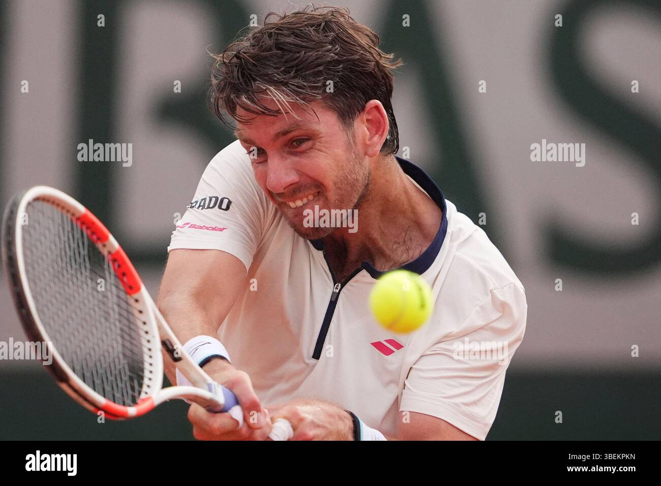 Britain's Cameron Norrie returns the ball to Argentina's Federico Gomez ...