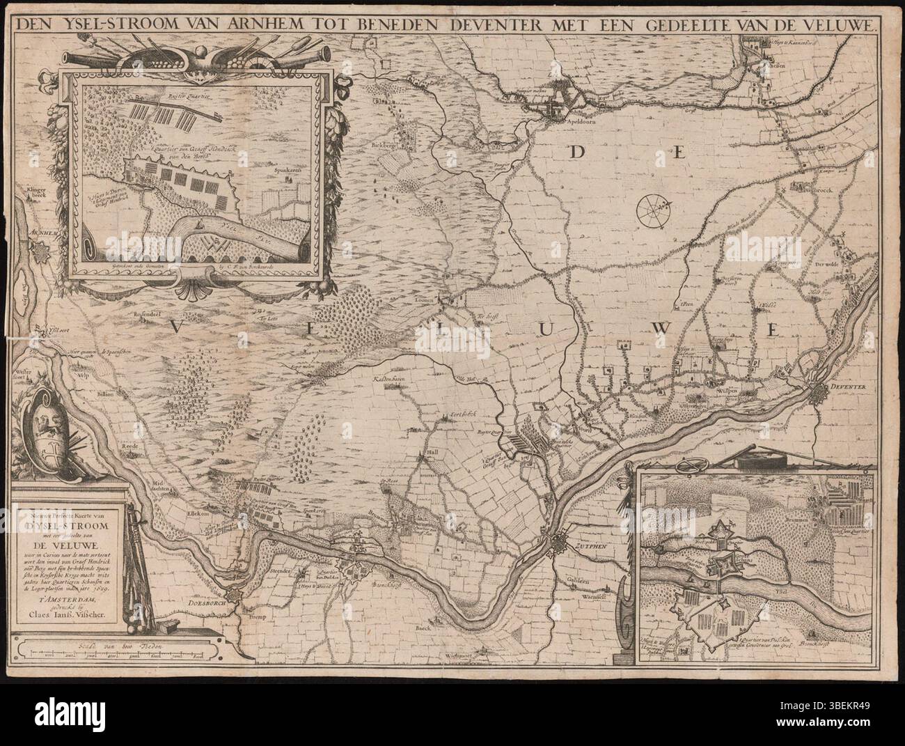 This 1629 map by C.F. van Berckenrode illustrates the Ysel River and a ...