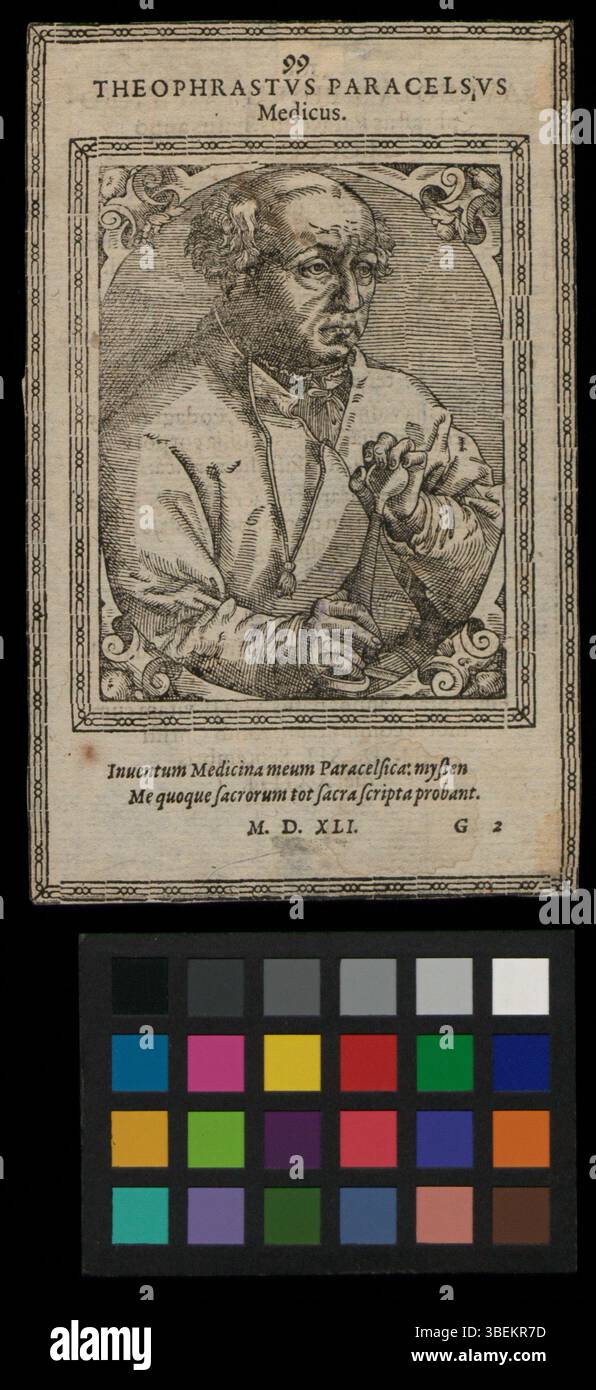 This black-and-white copperplate engraving depicts Theophrastus ...