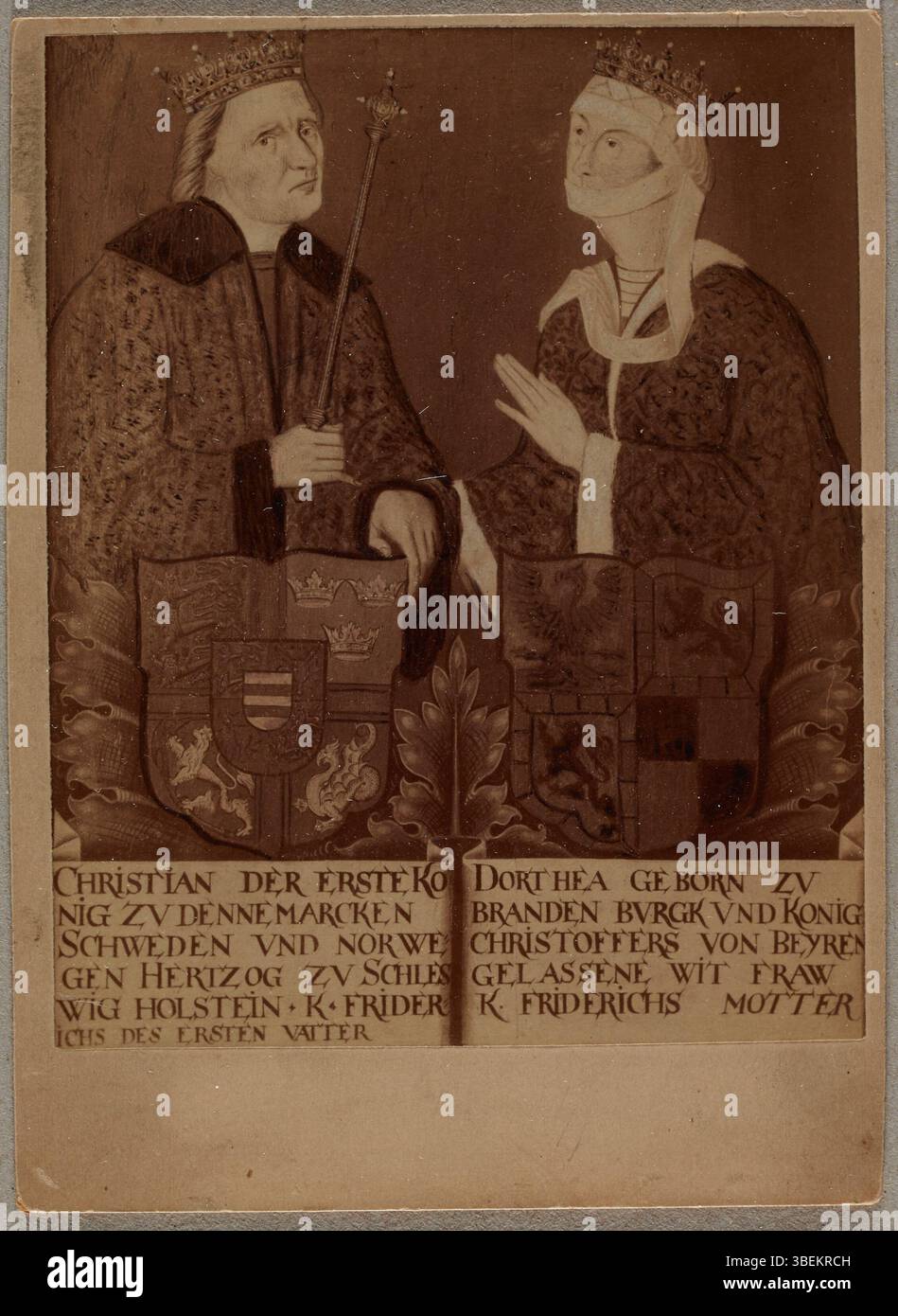 This portrait depicts King Christian I and Queen Dorothea. It was ...
