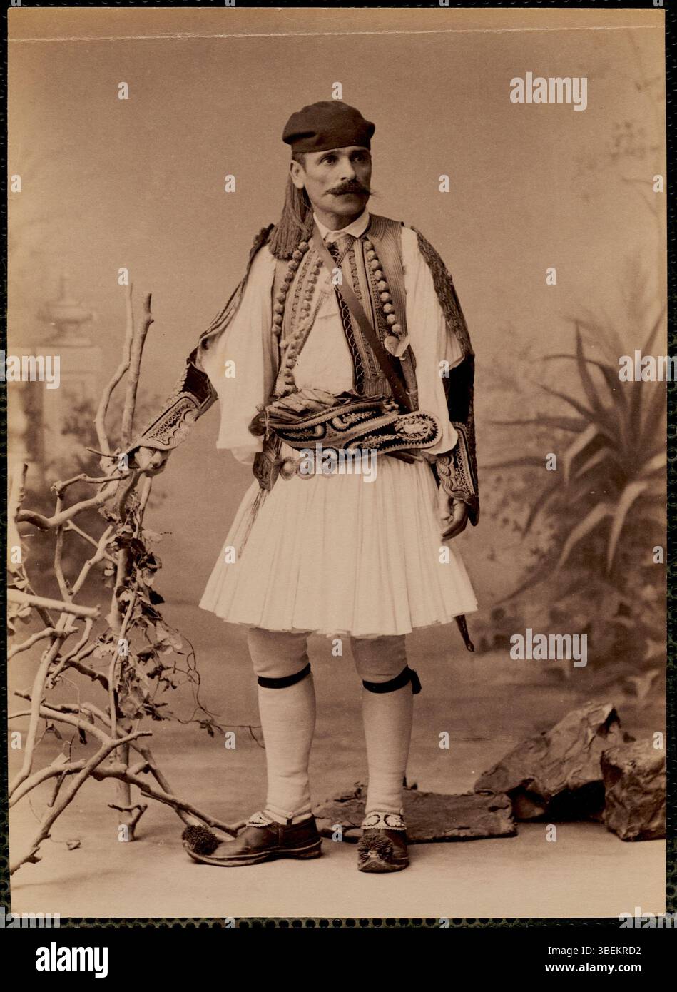 A studio portrait of a man wearing traditional Greek attire from the ...