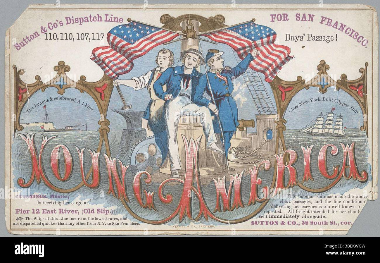 This clipper ship sailing card from the 19th century, printed by ...