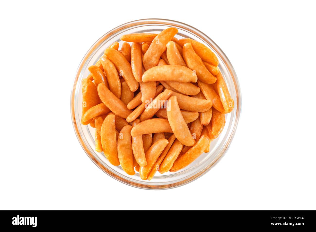 baked spicy rice crackers, top view, isolated on white background with ...