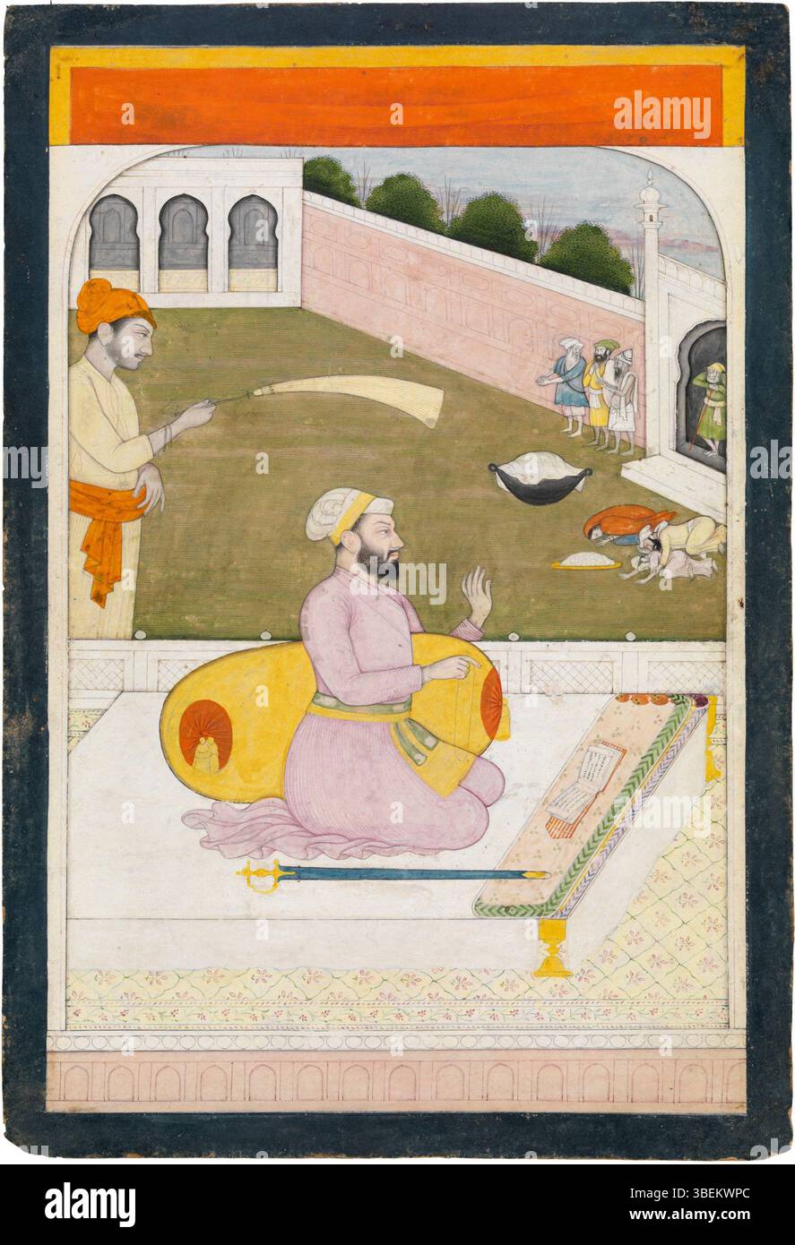 A painting of Guru Arjun Dev, created in the family workshop of ...