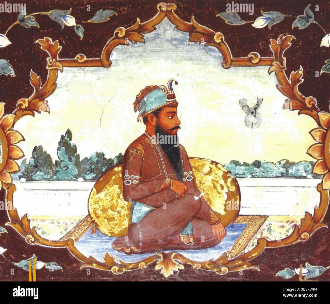 This fresco, likely from the 19th century, portrays Guru Ram Das, the ...