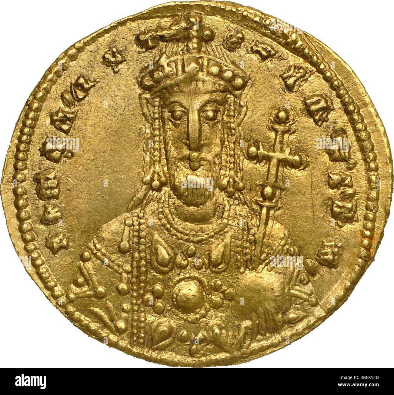 Gold coin (solidus) of Romanos II minted in Constantinople between AD ...
