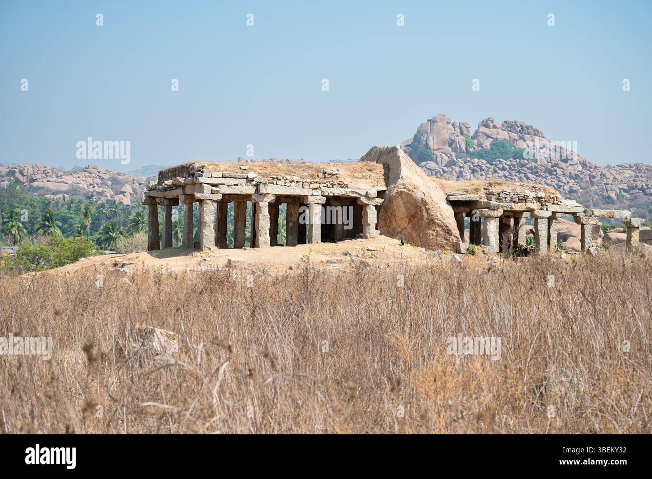 Temple With Granite Boulder At Hemakuta Hill, Ruin In Hampi, South ...