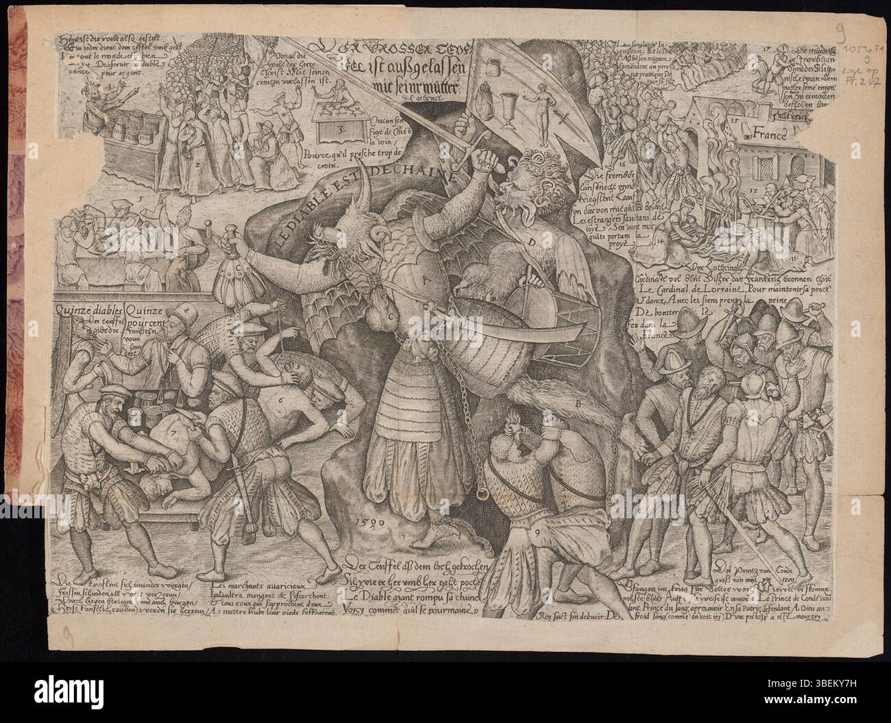 Circa 1590 allegorical print commenting on the Wars of Religion, with ...