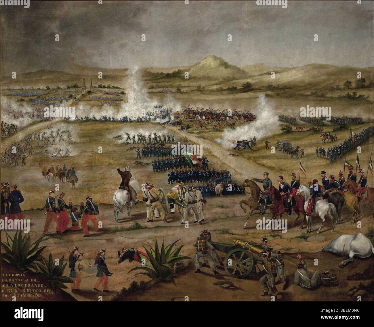 1870 painting of the Battle of Puebla, Mexico, showing Mexican forces ...