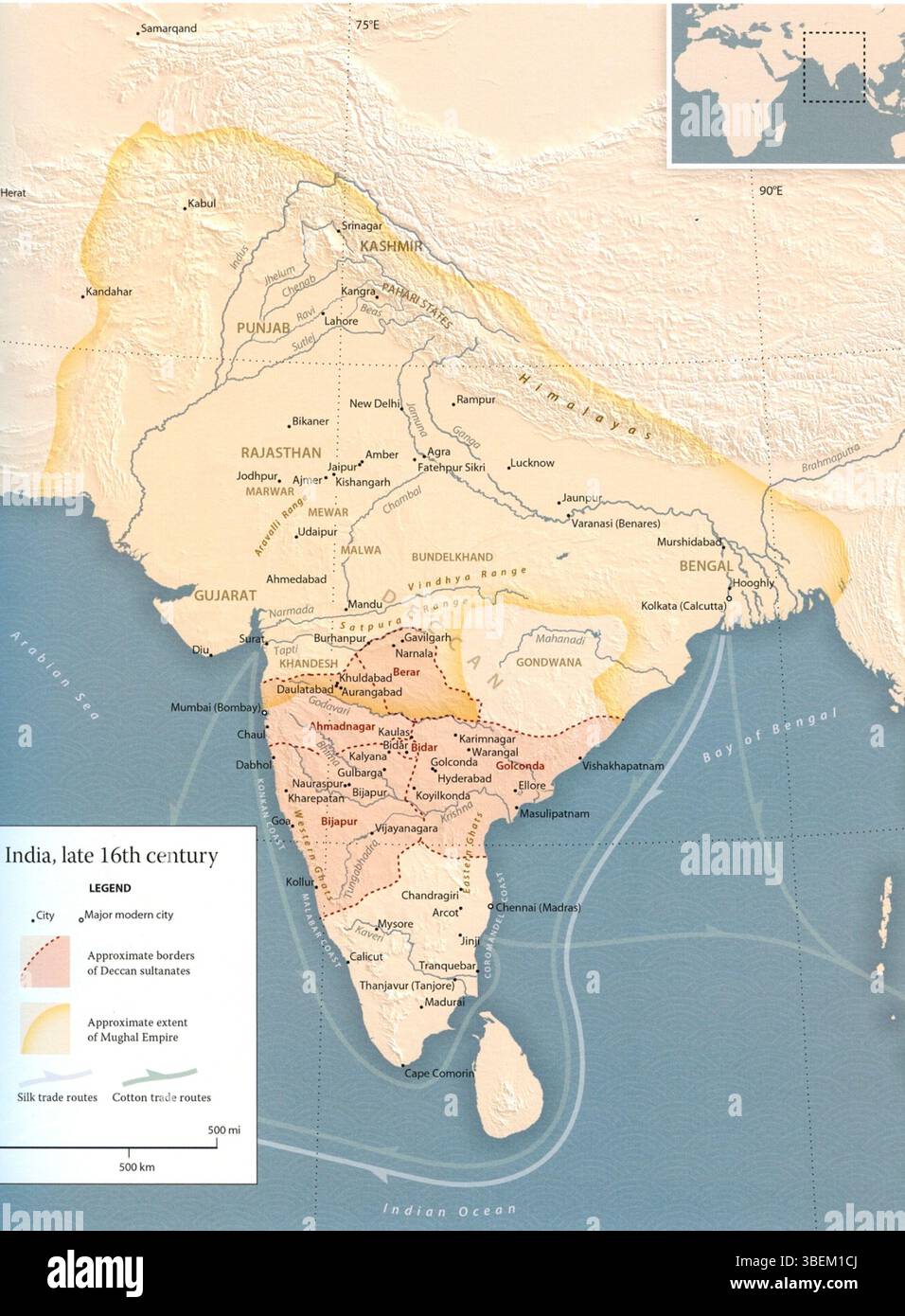 This late 16th-century map of the Deccan region highlights key ...