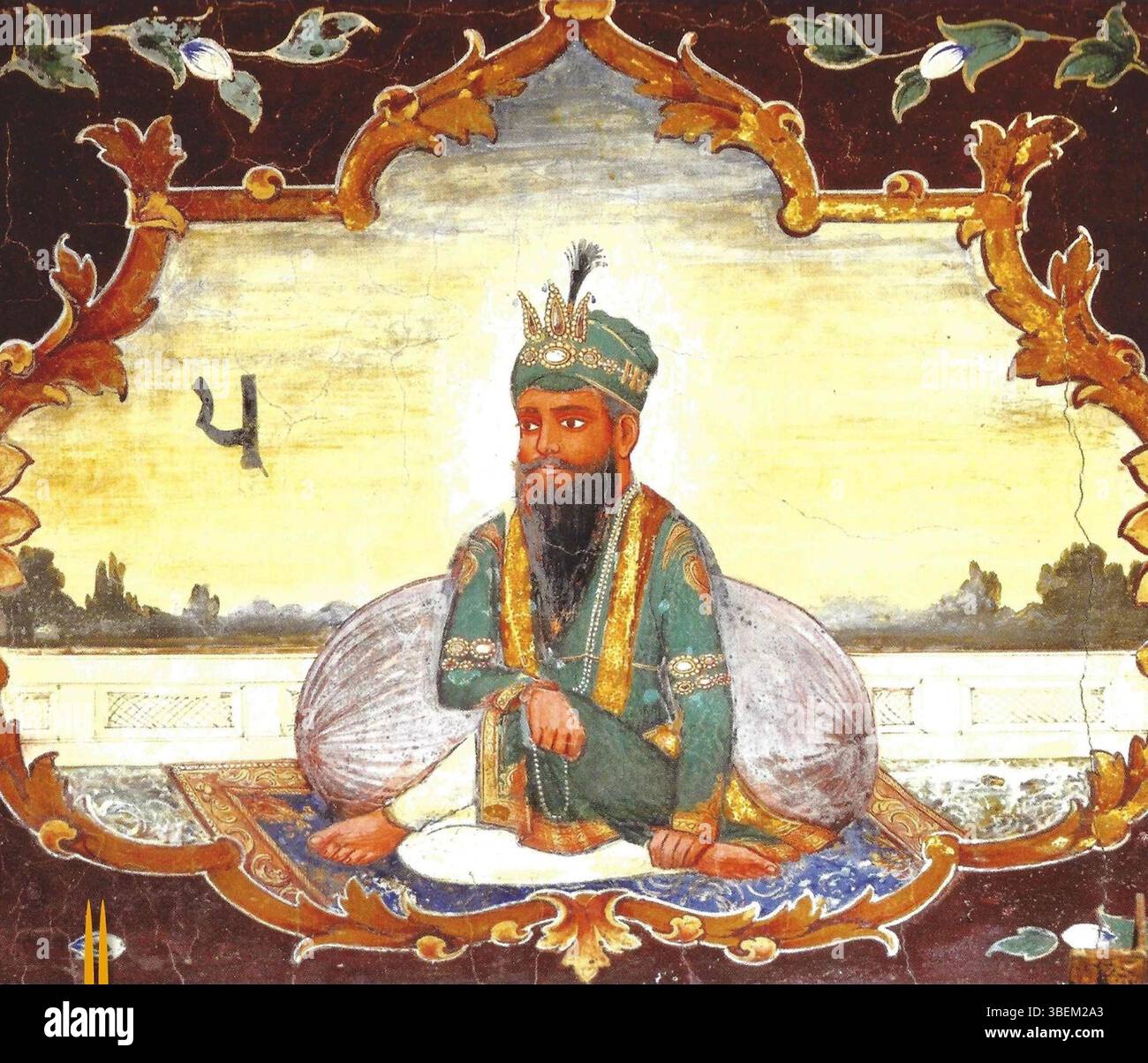 This fresco of Guru Arjan, located above the entrance of Baoli Sahib in ...