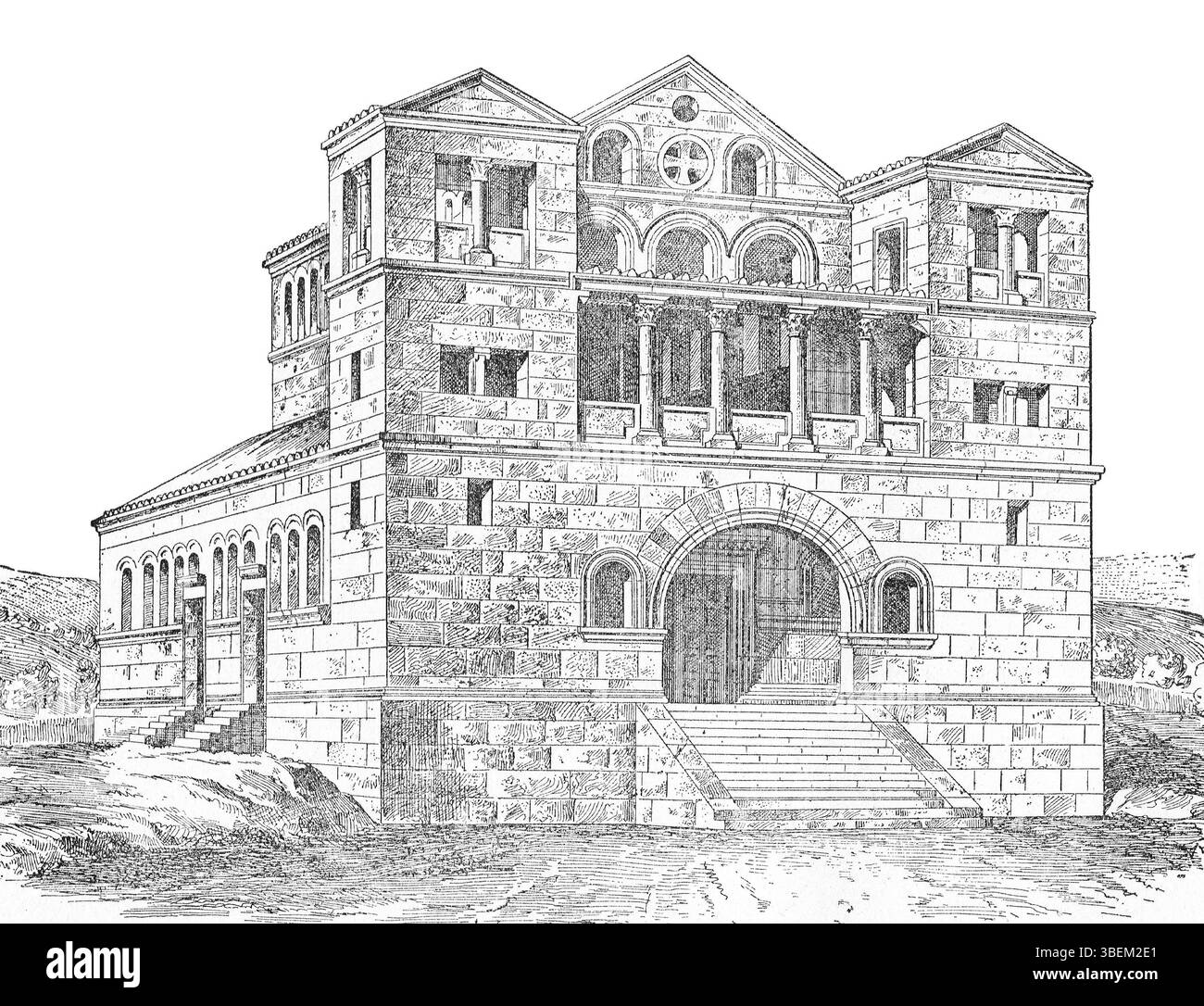 The drawing of the Christian basilica of Tourmanin by Melchior de Vögue ...