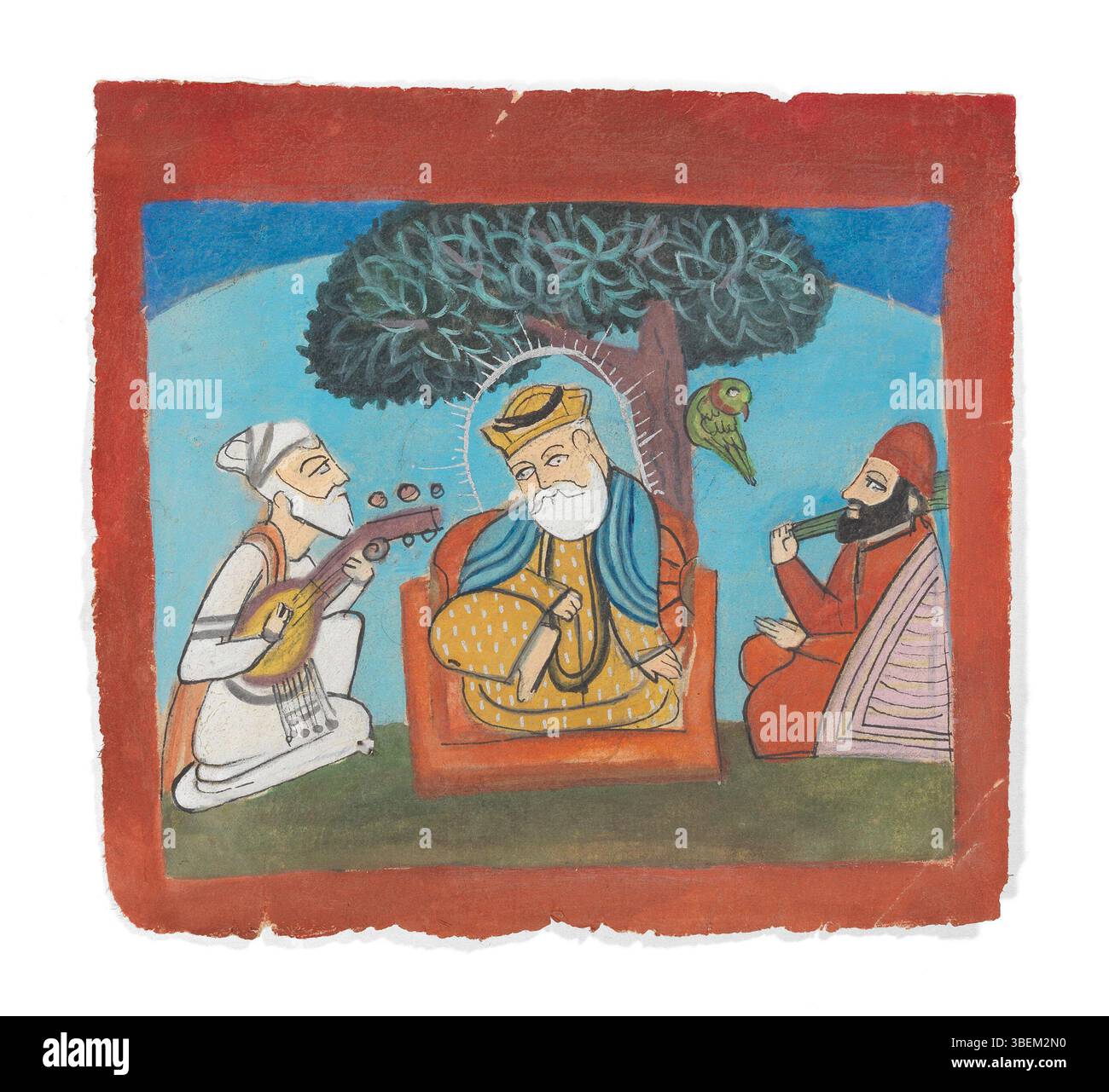 This late 19th-century gouache painting depicts Guru Nanak, the founder ...