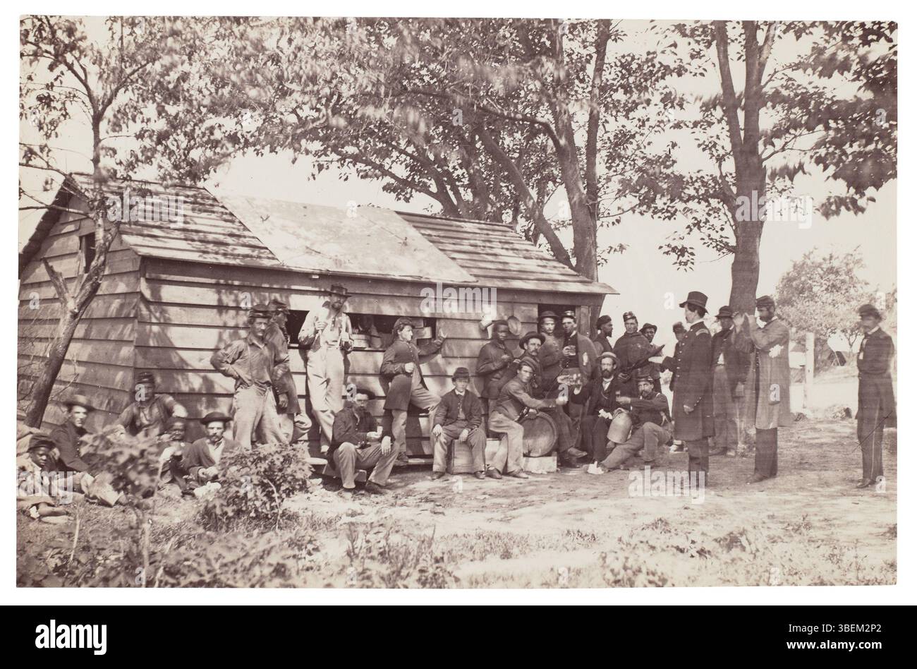 Photograph from 1861–1865 showing Union officers and soldiers gathered ...
