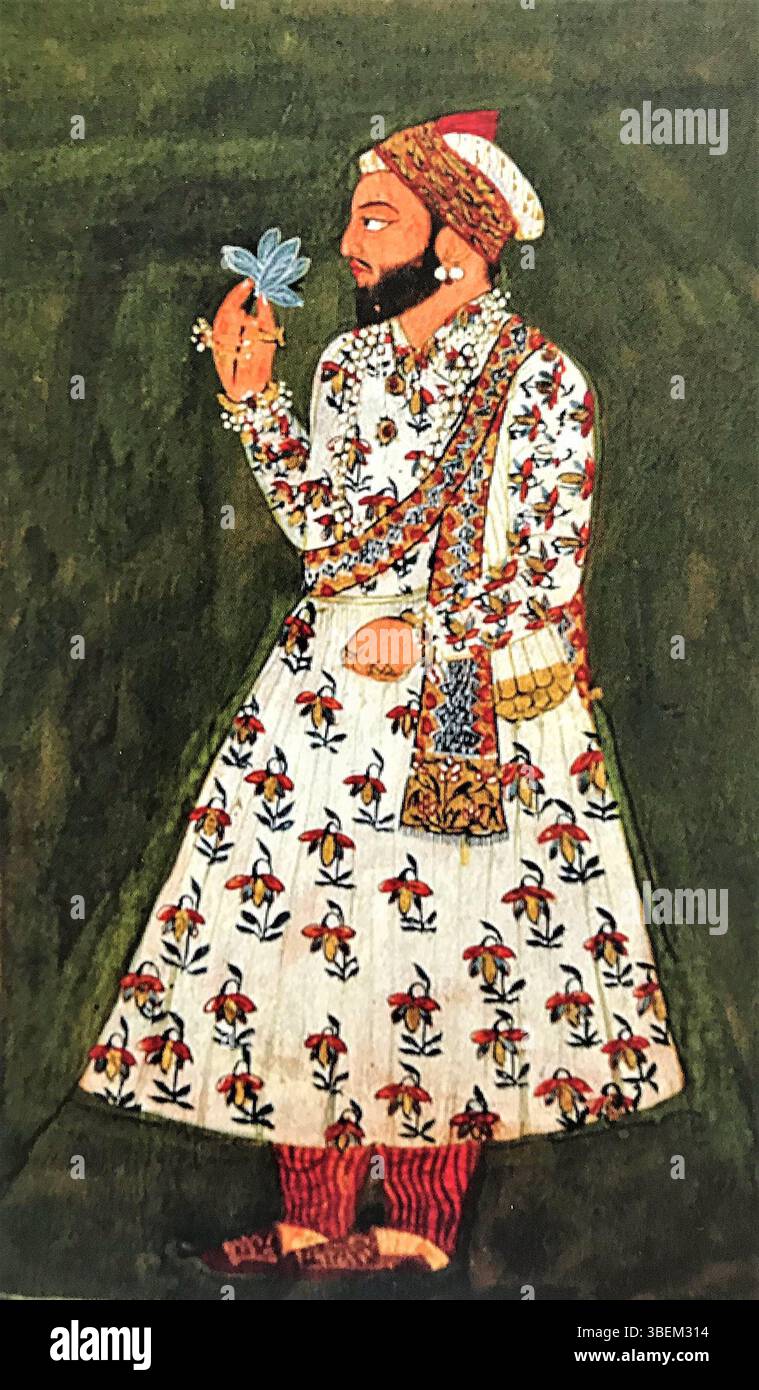 This painting from the 17th or 18th century shows Guru Har Rai holding ...