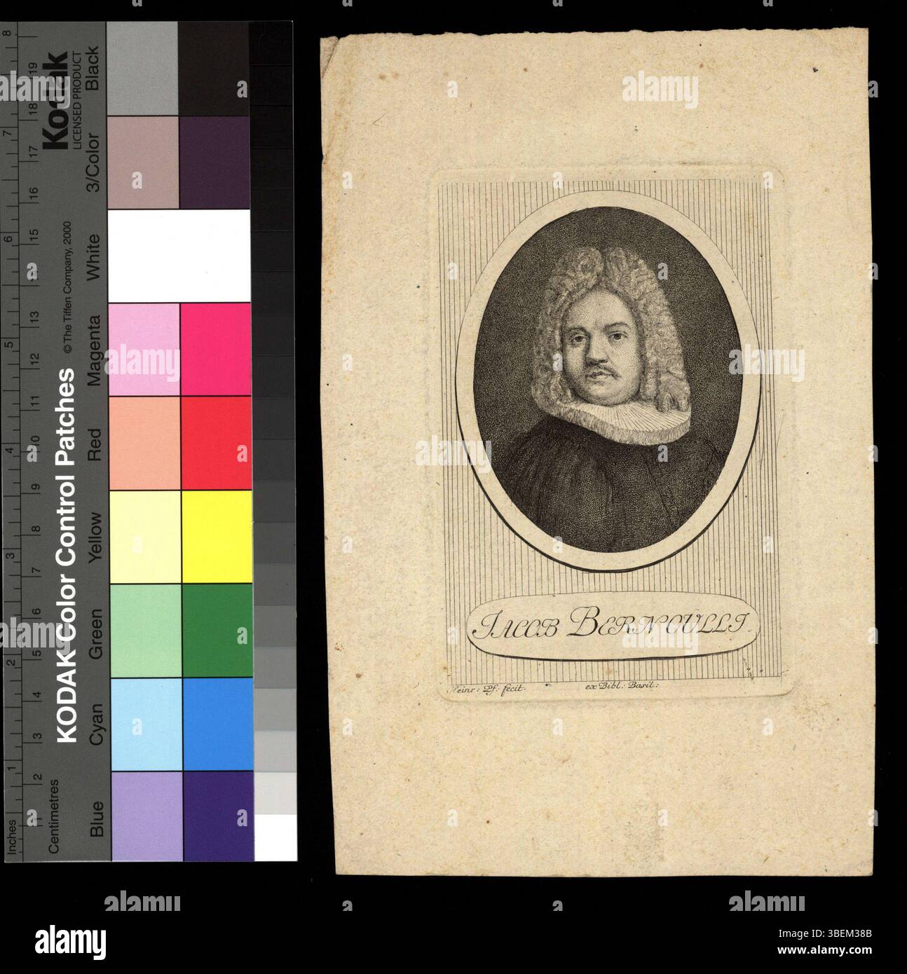 This etching from 1784, created by Heinr. Pf., shows Jakob Bernoulli. The portrait, part of a ...