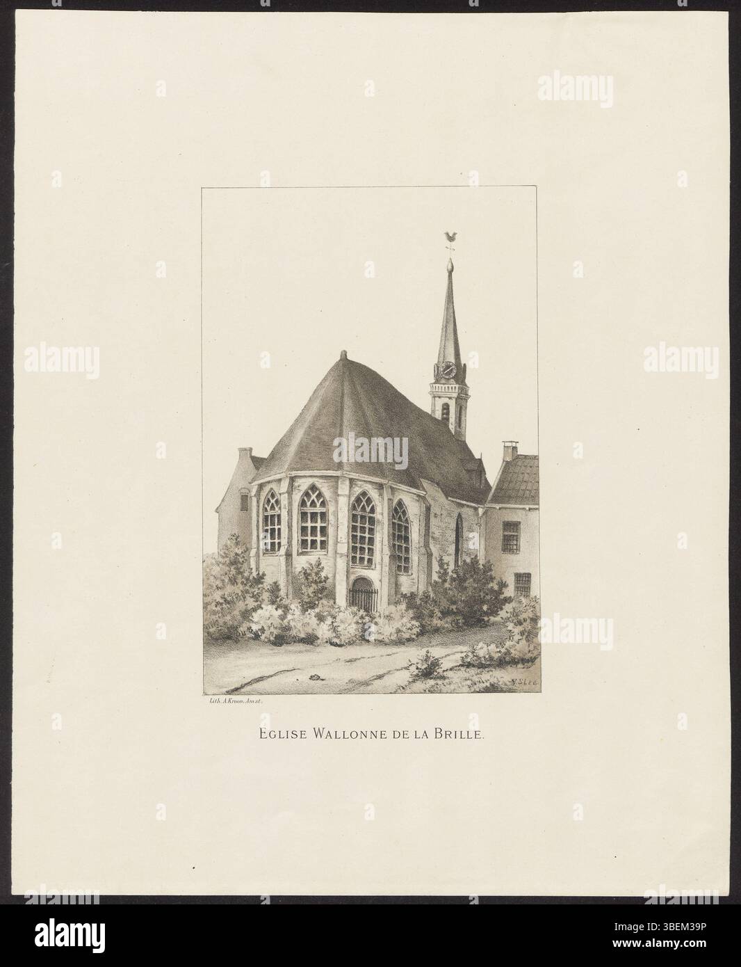 Illustration of the Walloon Church at Den Briel by V. Stee, differing ...