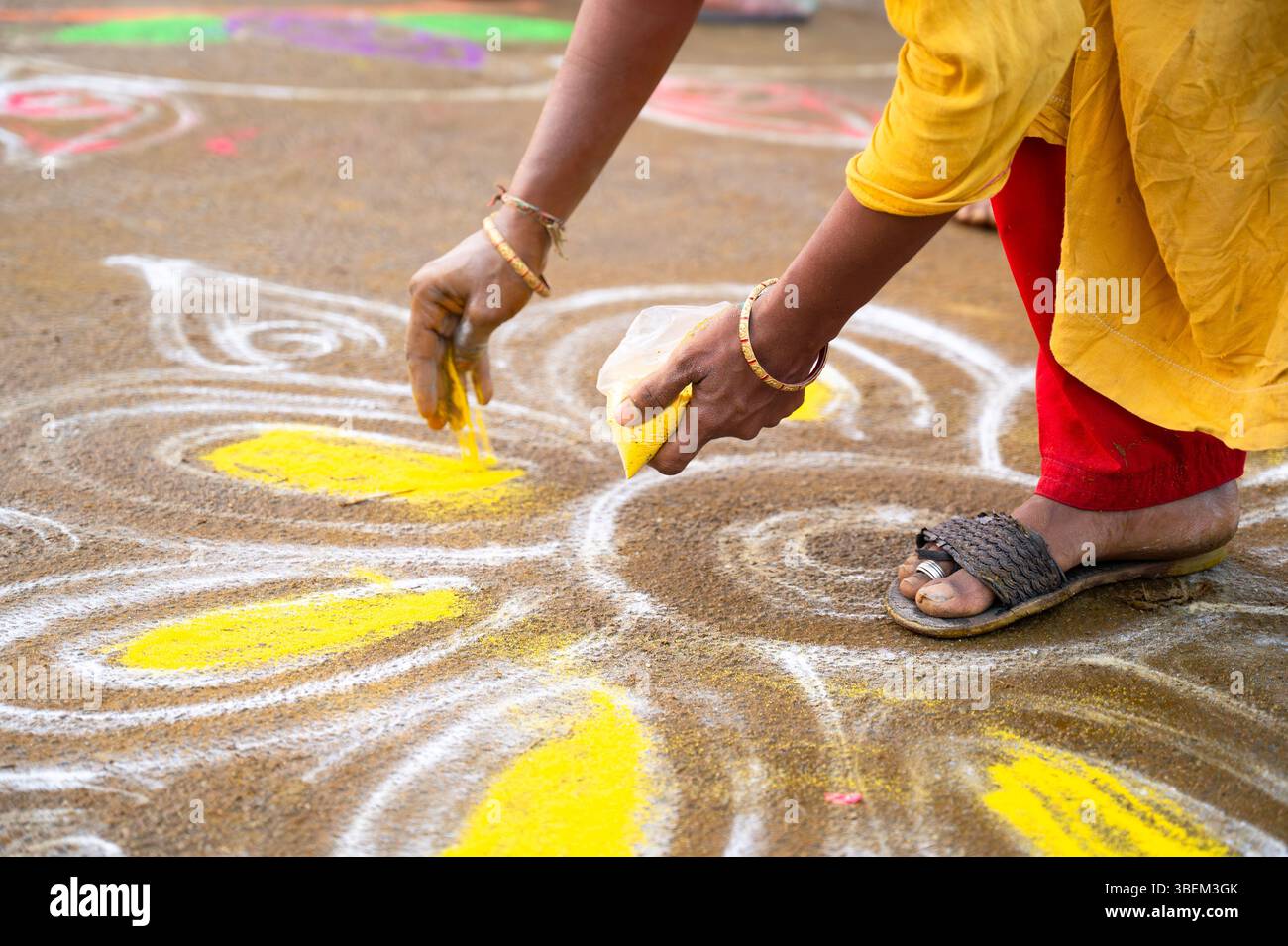 Kolam, Colorful Sandpainting With Rice Powder Drawn By Women And Girls ...