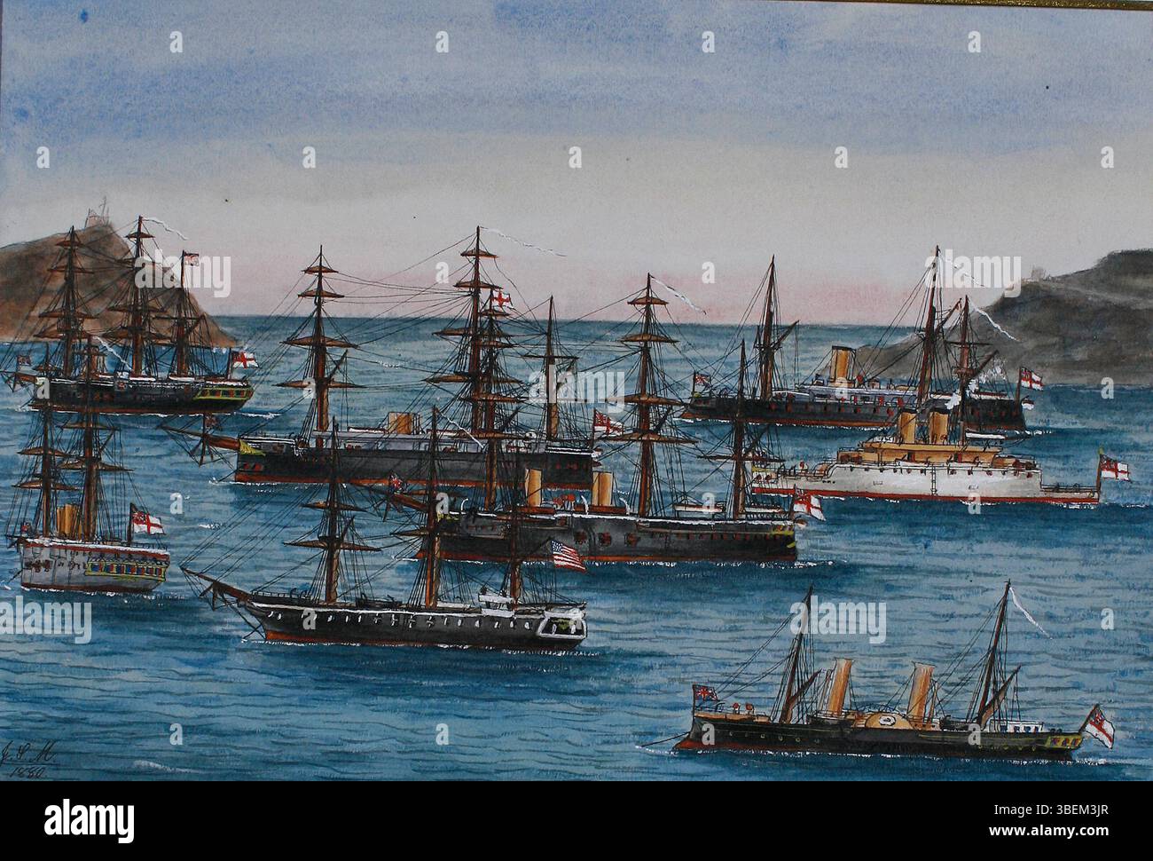 James Scott Maxwell's 1880 watercolor painting 'Villefranche 1880' depicts a fleet of warships ...