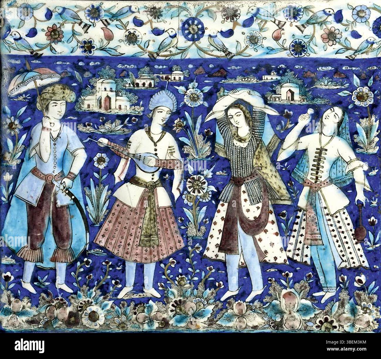 This 19th-century Qajar artwork portrays a prince with a parasol ...