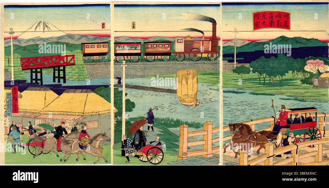 This painting, dated February 29, 1872, depicts a steam locomotive ...