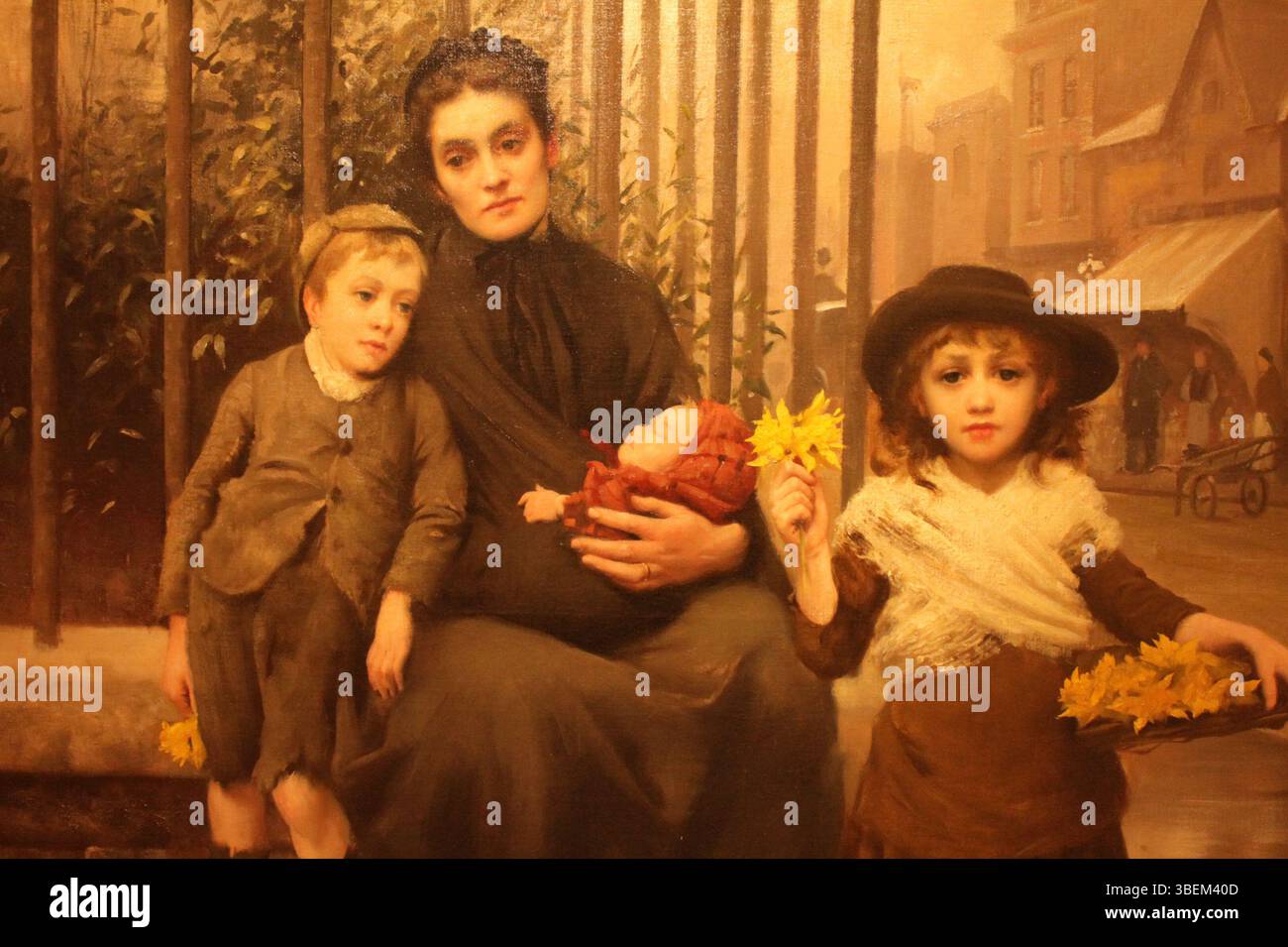 This detailed scene, titled 'The Pinch of Poverty' by Thomas Benjamin ...