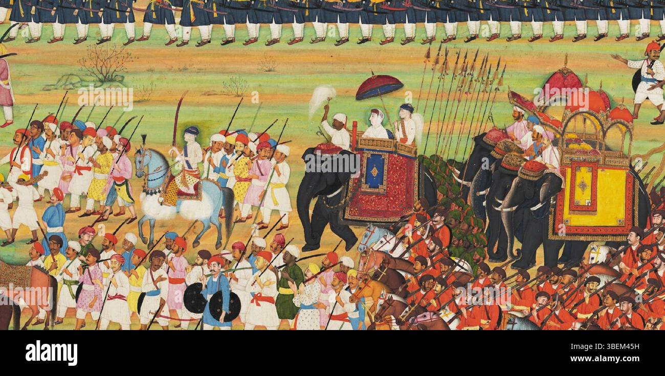 Illustrated section showing Begum Samru and her army, created around ...