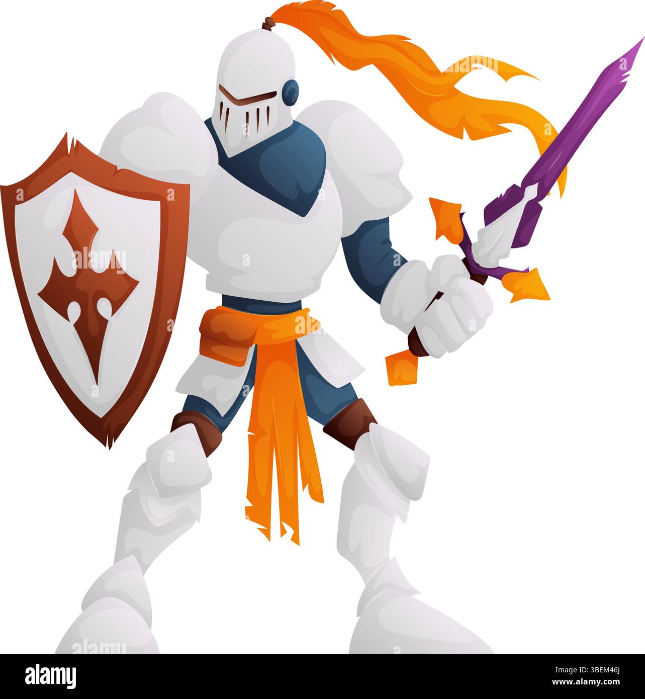 This illustration showcases a cartoon knight in full shining armor ...