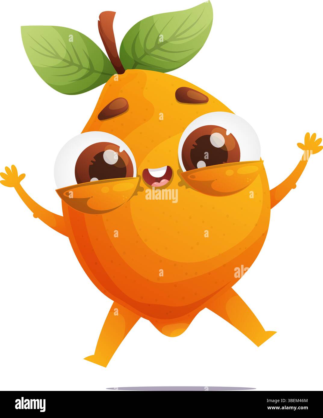 A cute and funny pear cartoon character is jumping up happily with its ...