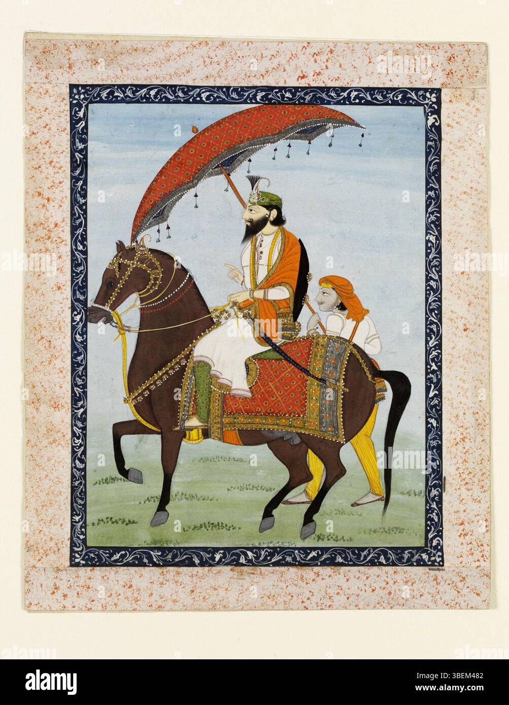 This painting depicts Raja Dhian Singh riding horseback with an ...