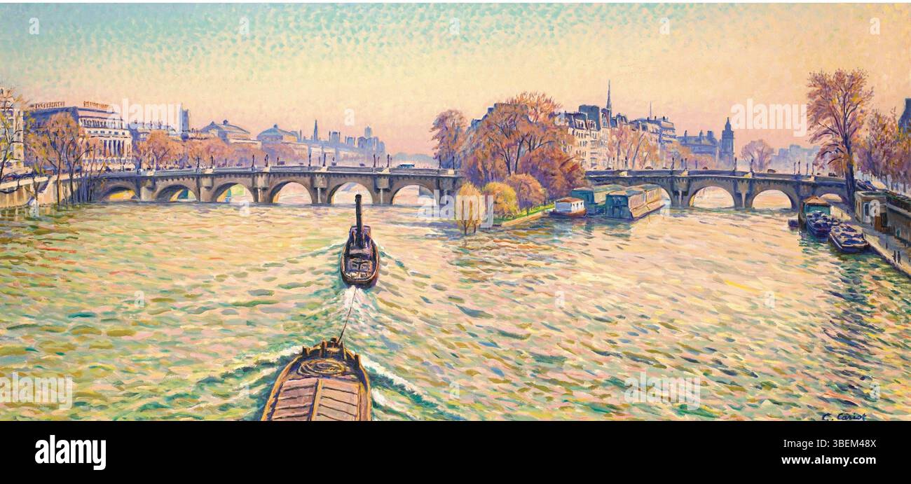 Gustave Cariot's painting 'Remorqueur sur la Seine' depicts a tugboat ...