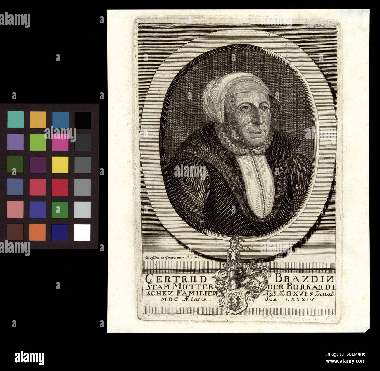 This copper engraving, created by Chovin, features the portrait of ...