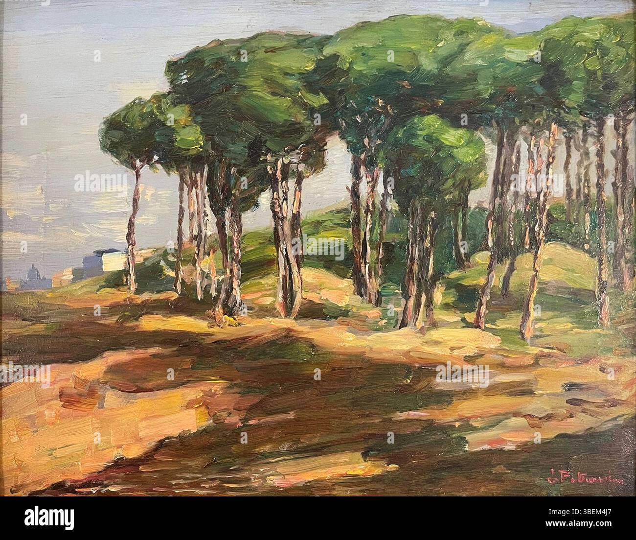 This painting by Luigi Petrassi, titled *Pini di Roma da Prima Porta ...