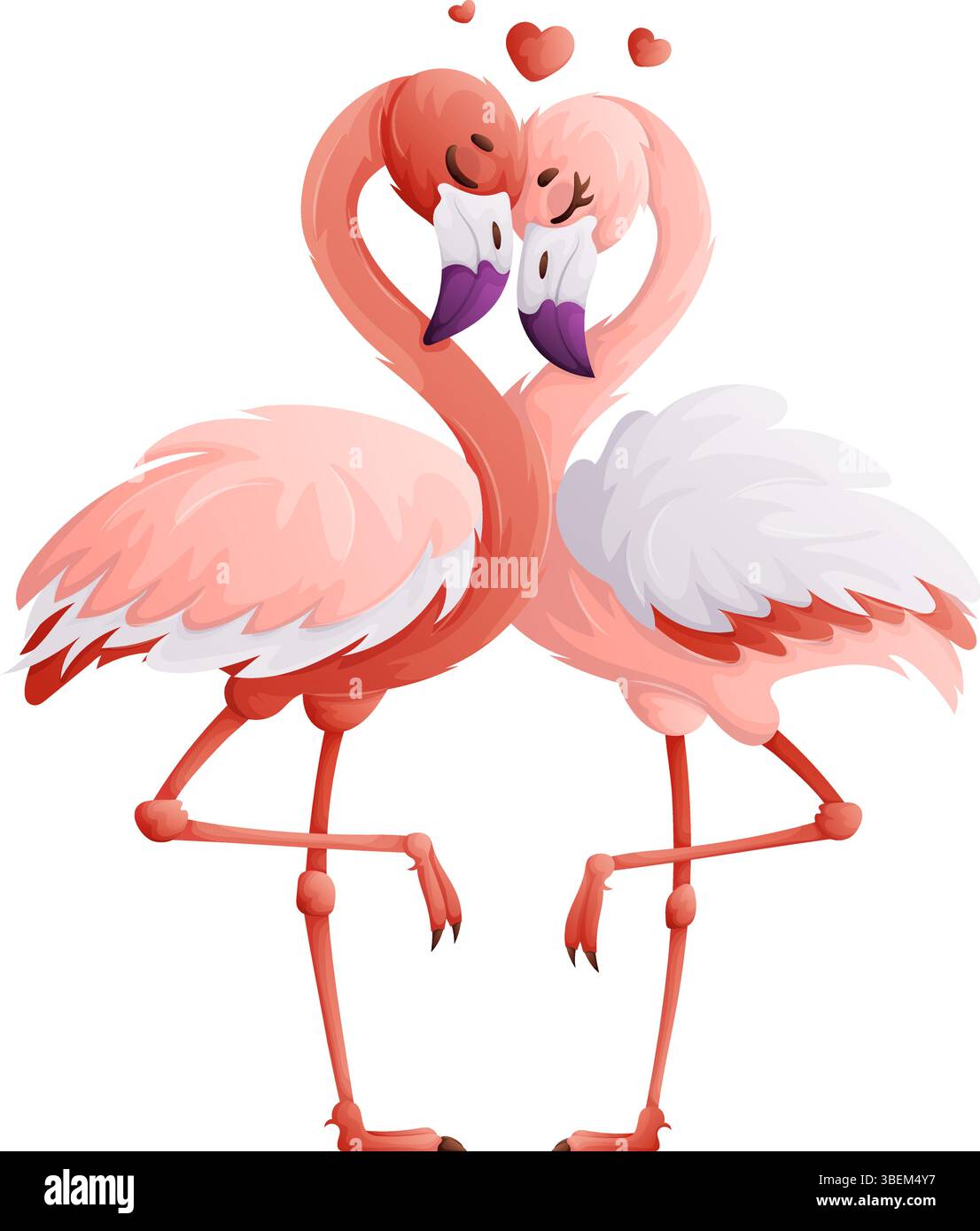 A pair of pink flamingos forming a heart with their necks, symbolizing ...