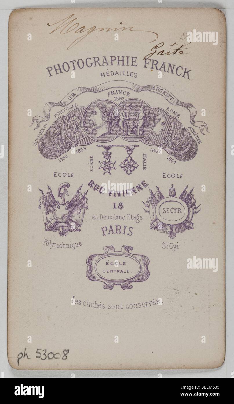 Portrait de Magnin, danseuse. Carte de visite (verso). Photographie de ...
