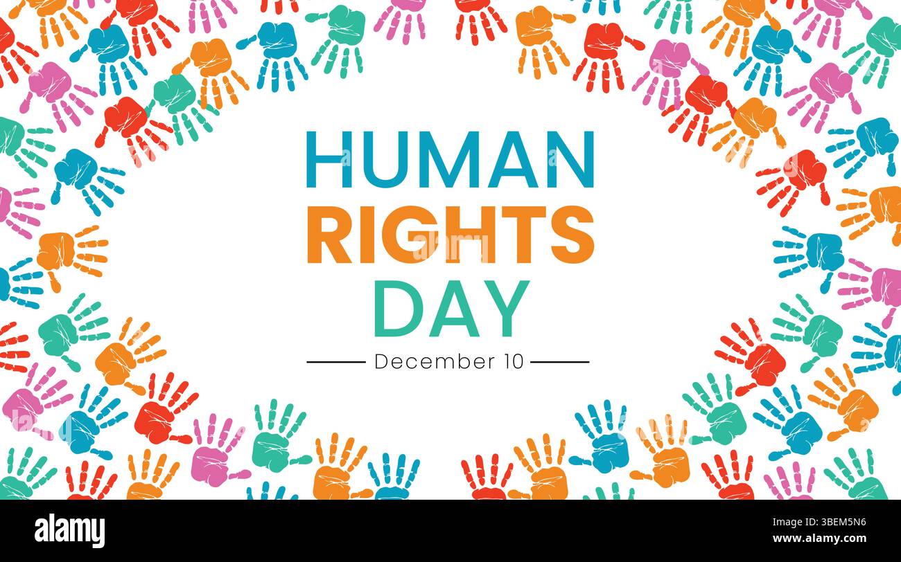 Colorful handprints form a border around the text 'Human Rights Day ...
