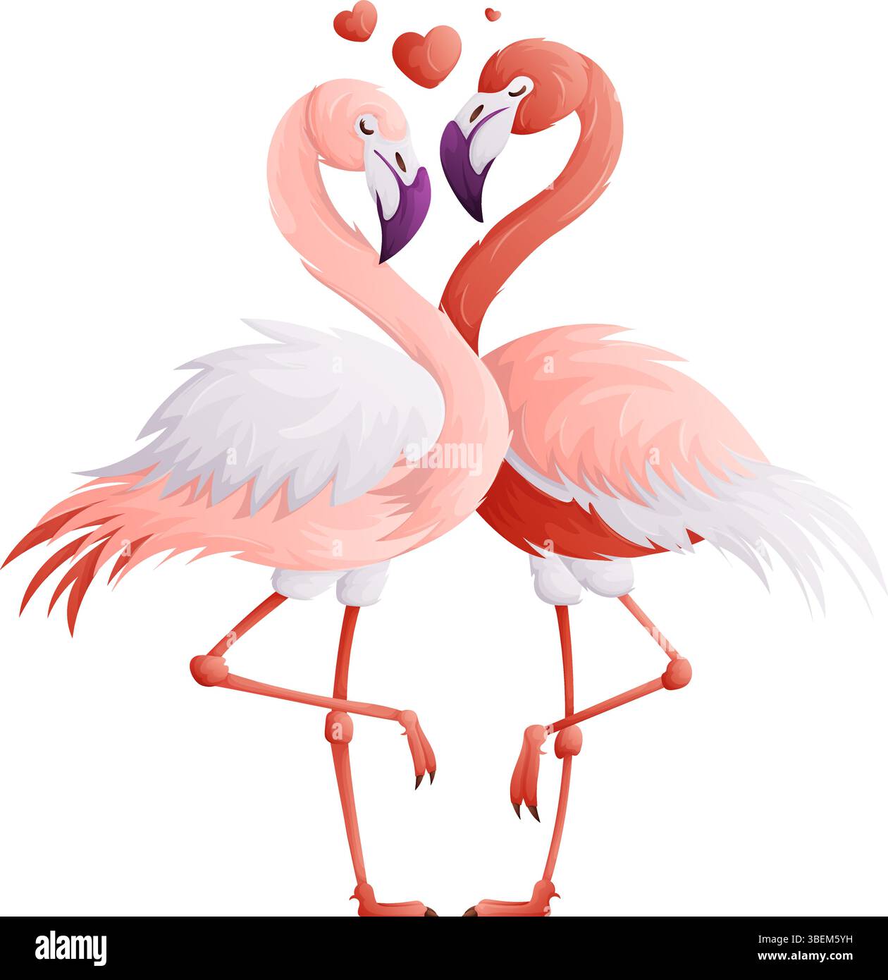 A vector illustration of two flamingos in love. Their necks are ...