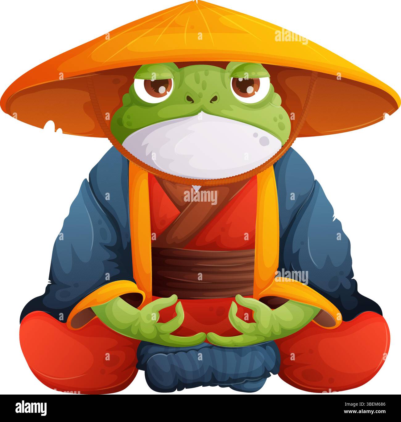 Charming cartoon illustration of a frog dressed as a zen master ...