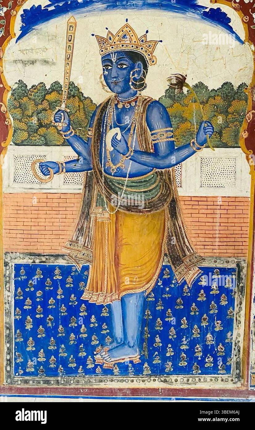 This mural, painted around 1890, portrays the Hindu god Vishnu. It is ...