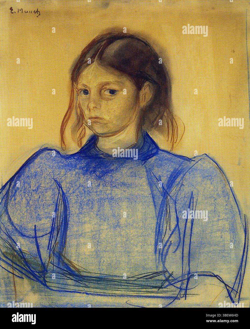 The 1891 painting 'Young Woman in Blue' by Edvard Munch portrays a ...
