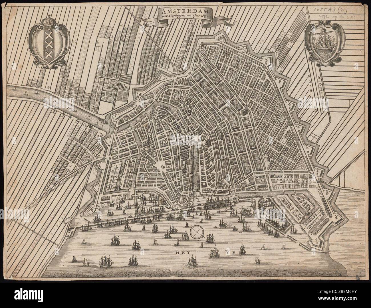 A 1625 map of Amsterdam from the year 1613, illustrating the city's ...