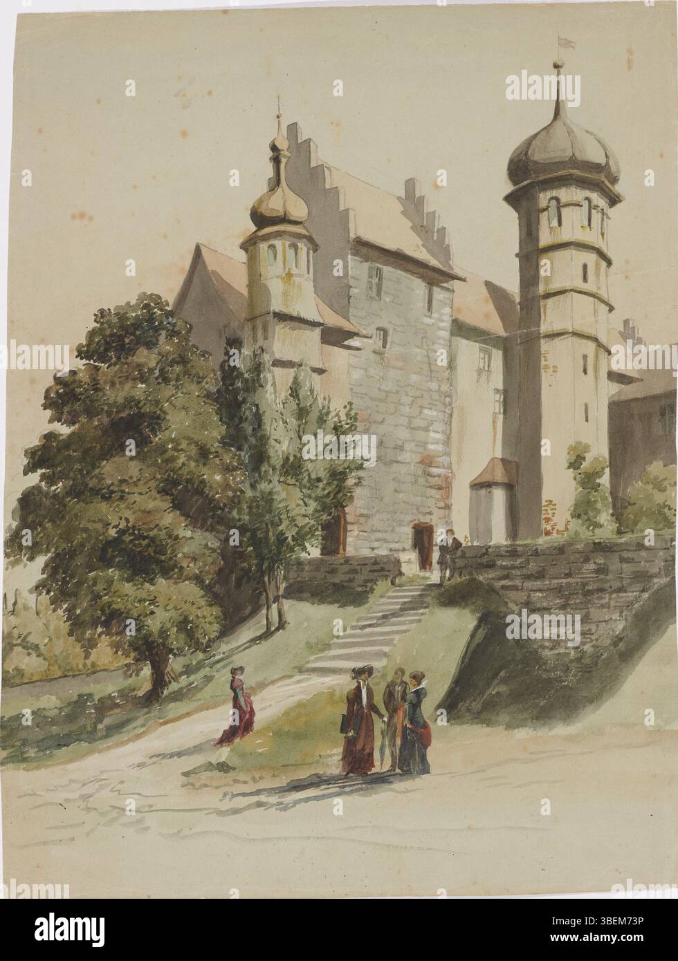 Amalie Vanotti's watercolor painting from around 1890 depicts Schloss ...