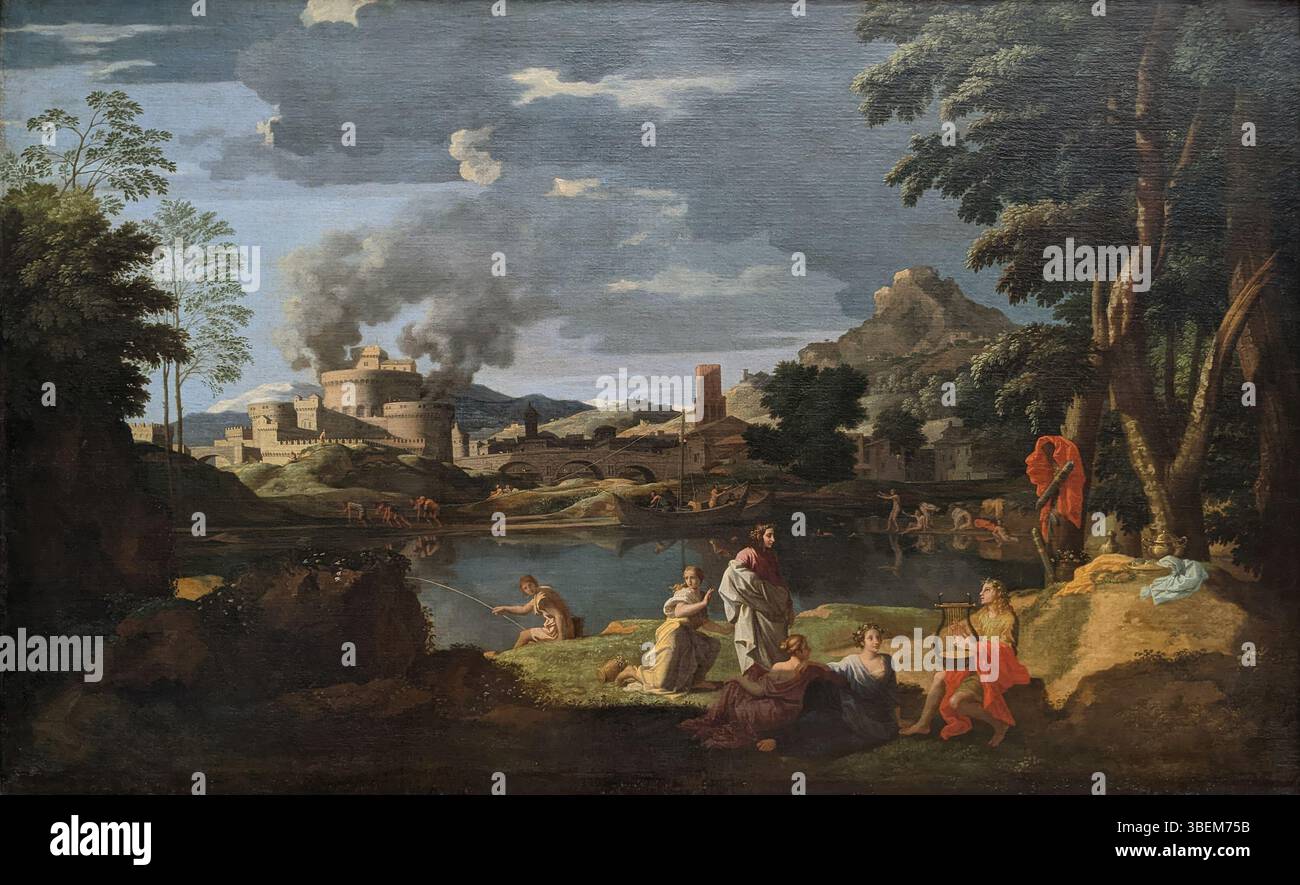 Circa 1650 painting by Nicolas Poussin titled 'Orpheus and Eurydice ...