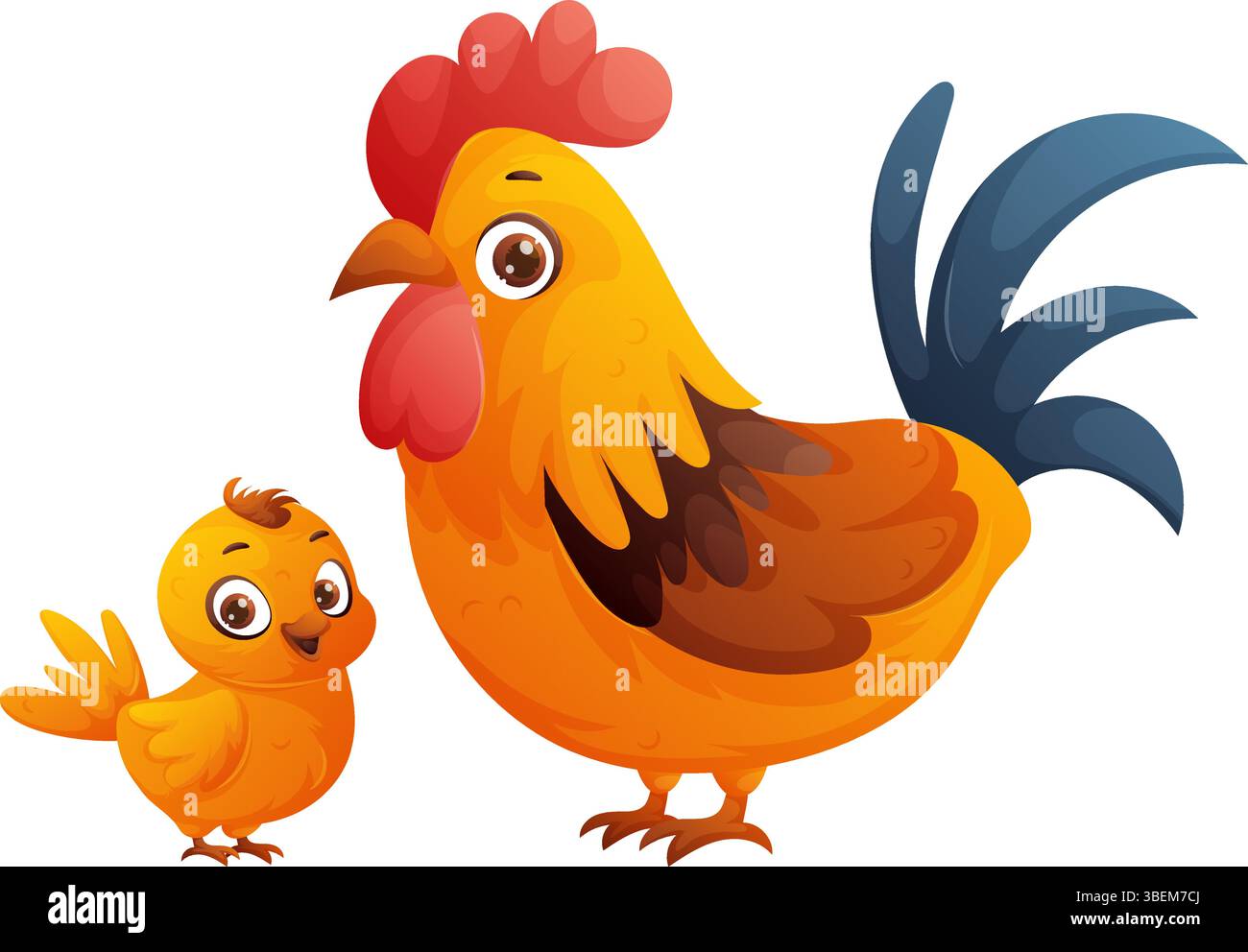 This vector image features a cartoon rooster and a cute chick, perfect ...