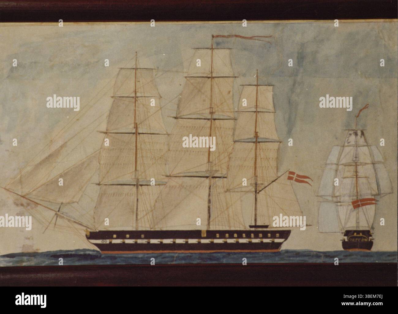 This watercolor depicts the Danish frigate 'Gefion', launched in 1843 ...