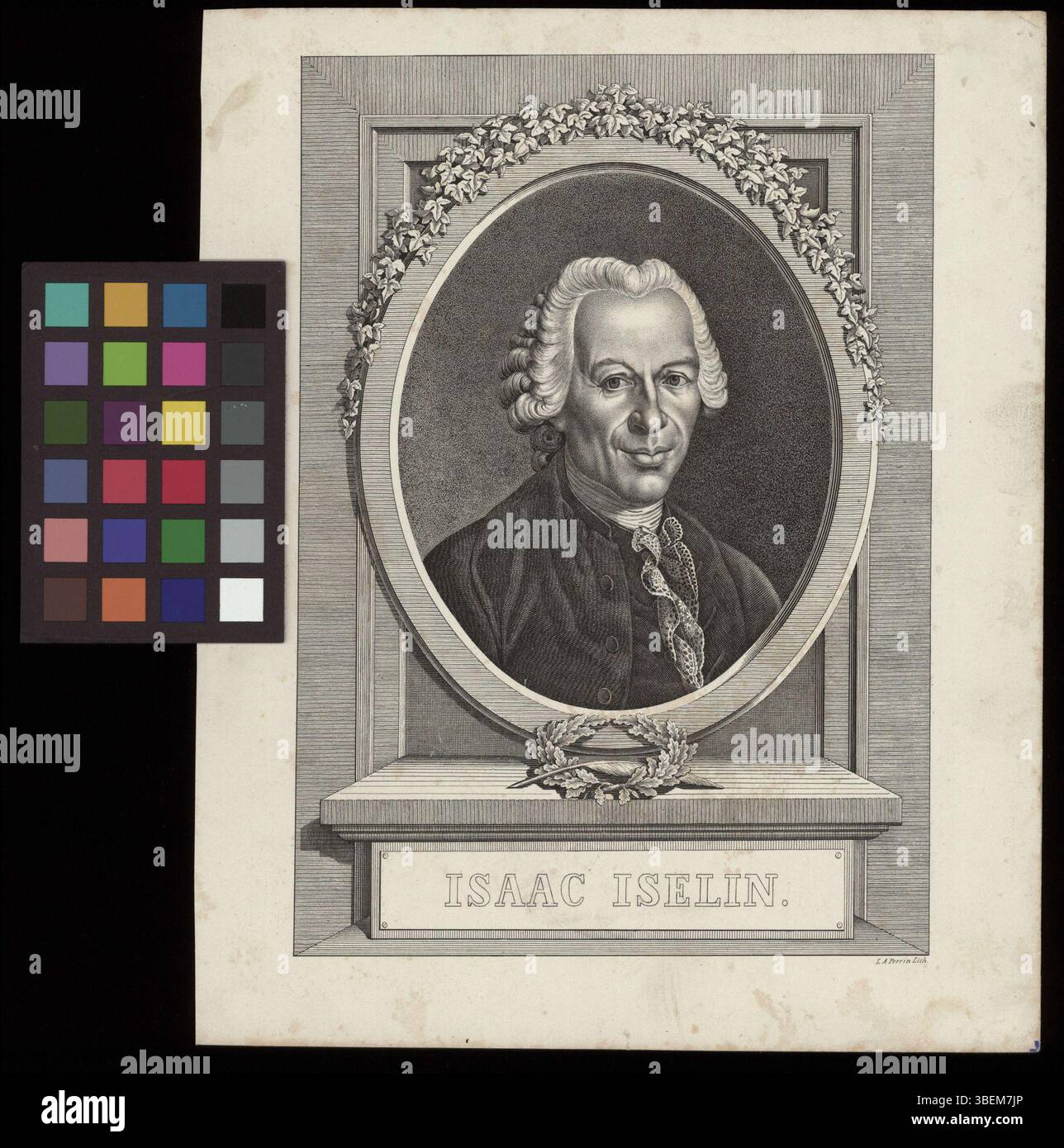 A lithograph by L.A. Perrin featuring Isaac Iselin, created between 1800 and 1899. This print is ...