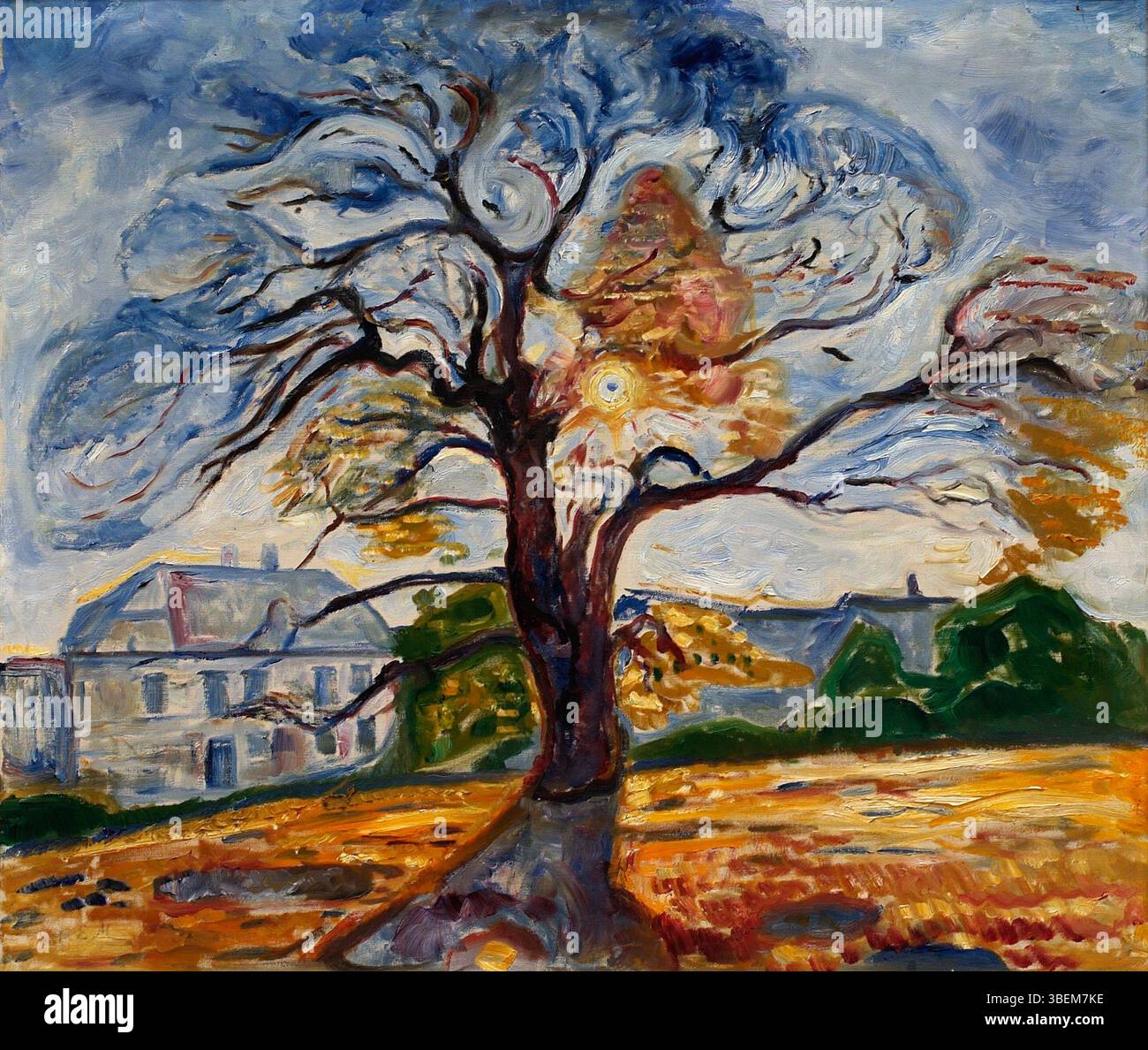 Edvard Munch’s "The Oak" (1906) depicts a large, gnarled tree set ...