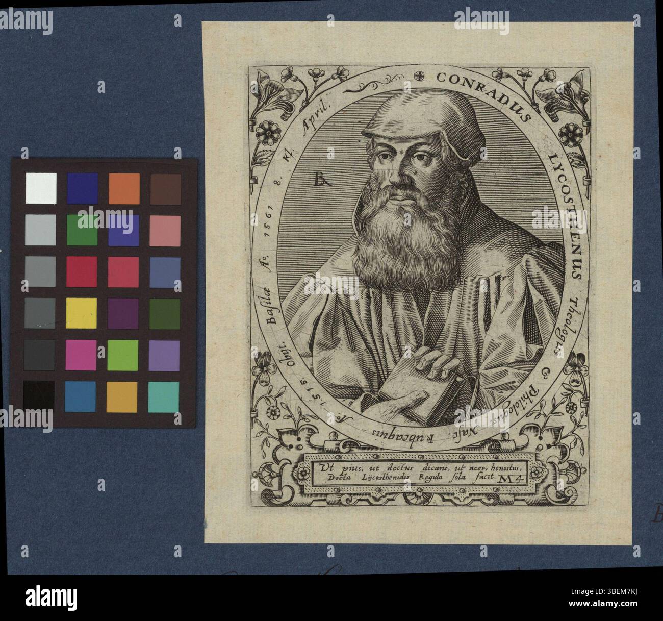 This copper engraving depicts Conradus Lycosthenus, a theologian and ...